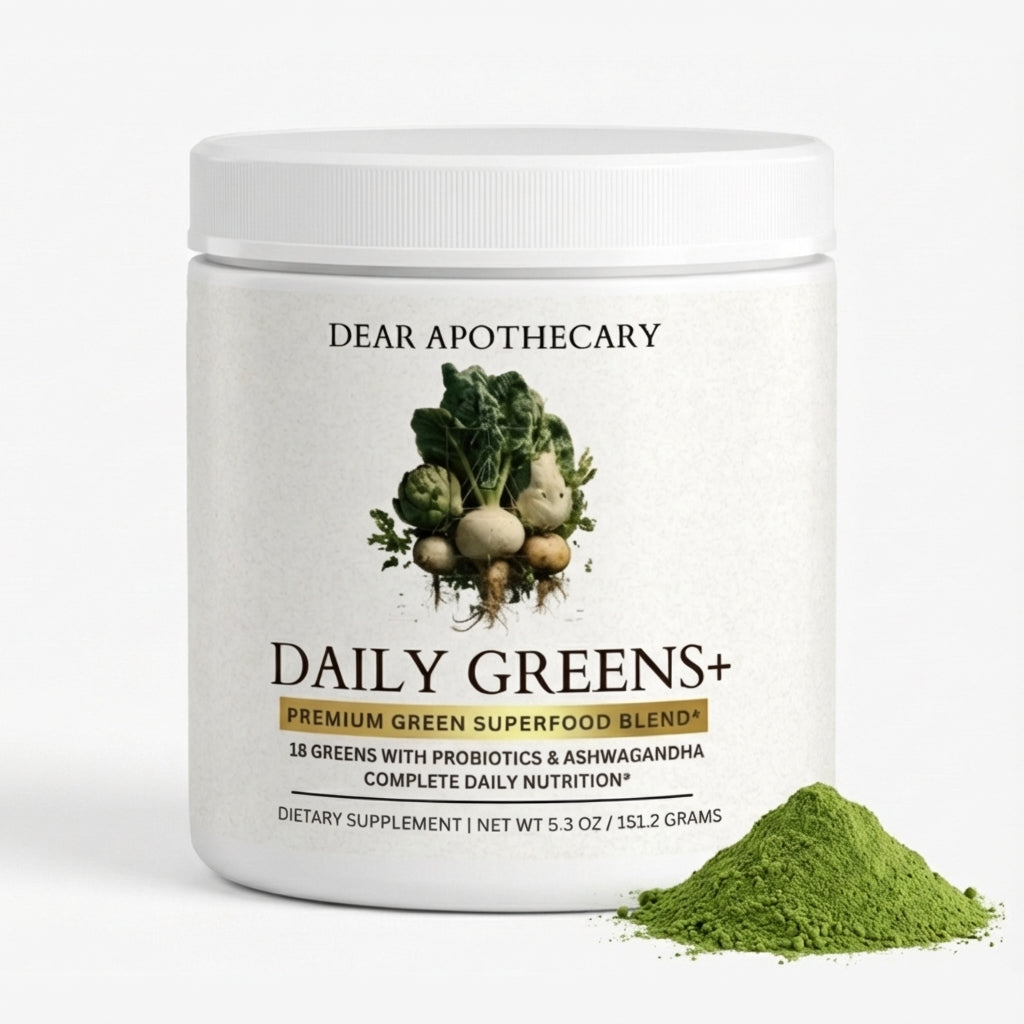 Daily Greens+ | Organic Superfood Powder with Probiotics & Ashwagandha | Dear Apothecary